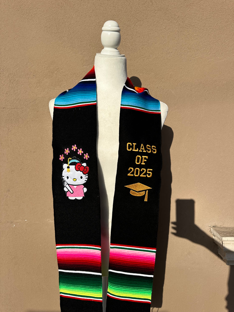 Hello kitty graduation stoles black flower – artesanias liliana